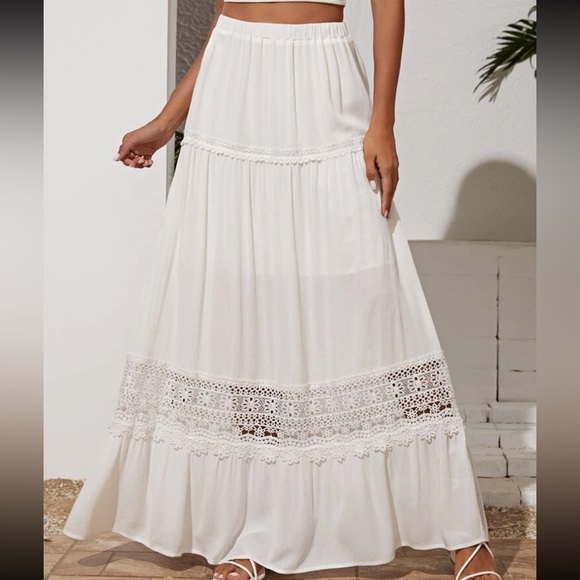Skirts | Boho White Sheer Mesh Lace Panel | Poshmark